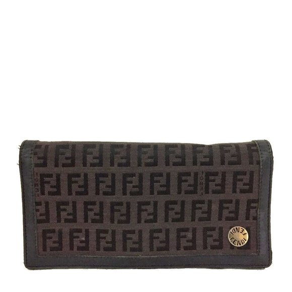 Fendi | Bags | 075200 Fendi Wallet Long Zucchino Canvas Leather Bifold ...